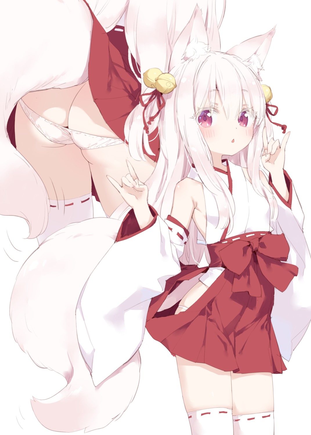 kani biimu shimotsuki potofu animal ears ass kitsune loli miko no bra pantsu panty pull skirt ...
